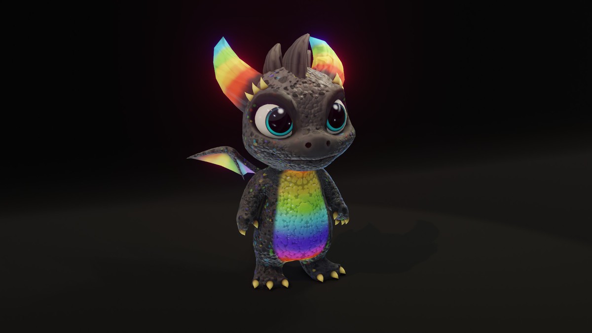 Cartoon Rainbow Dragon 3D Model (Low-Poly, Game-Ready, Animated, Built-In)