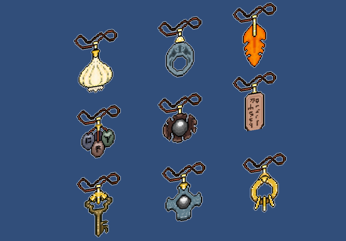 2D Amulets Icons Pixel Art