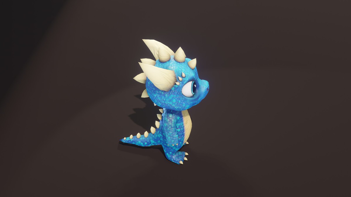 Cartoon Blue Dinosaur 3D Model (Low-Poly, Game-Ready, Animated, Built-In)