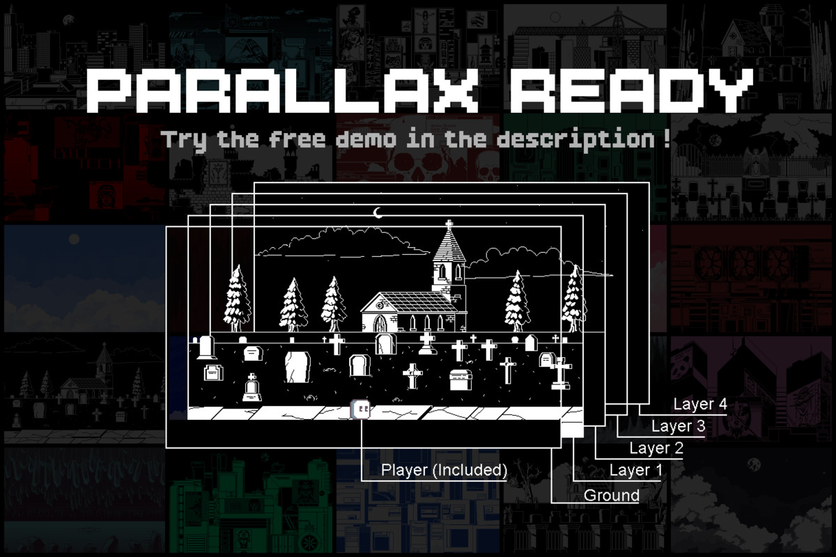 36 1-Bit Backgrounds Pixel Art