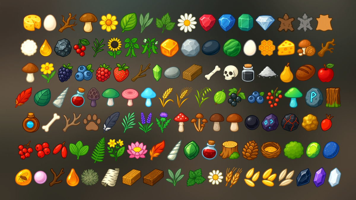 Crafting Materials Icons Survival RPG Resources Herbs Minerals Food Wood