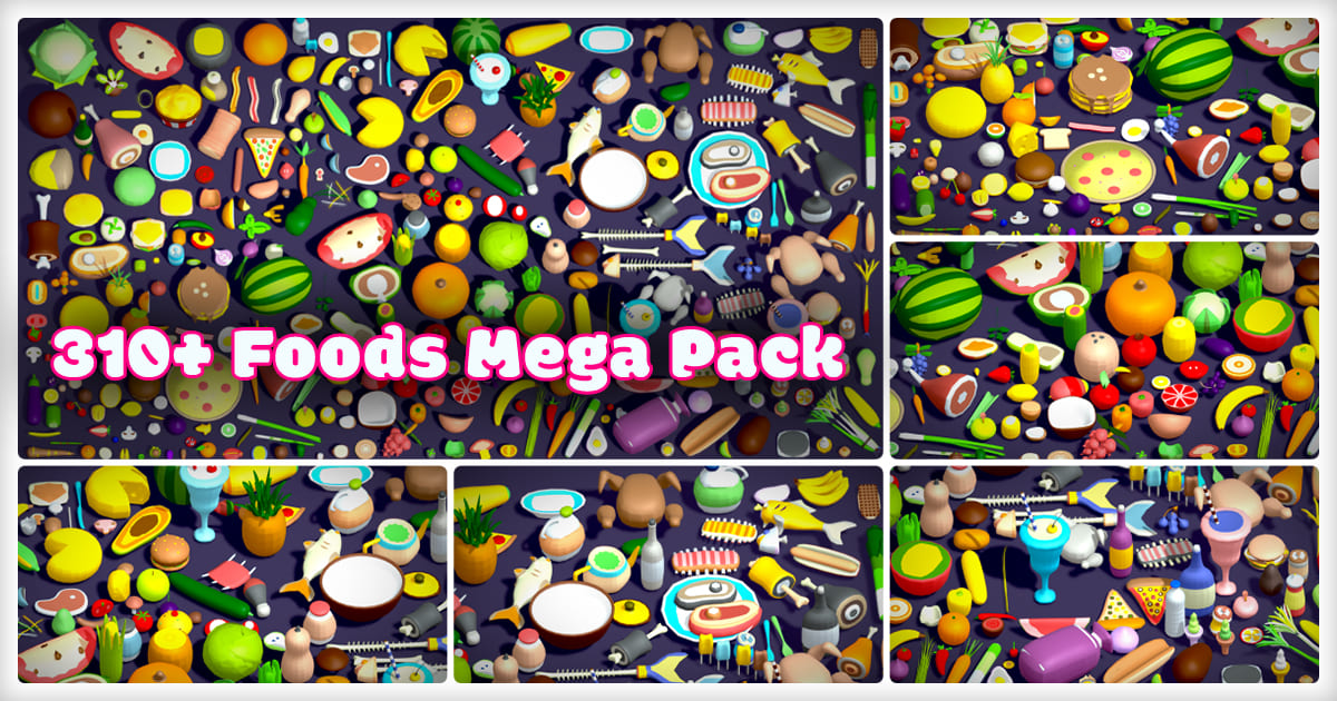 Food Pack - 310+ Foods Mega Pack - Low poly Vegetable Fruits Drink Veg ...