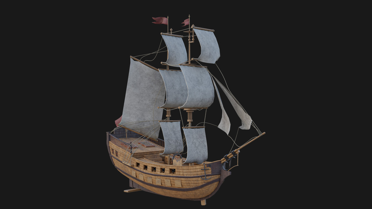 Sailing Ship with Cannon Battleship HDRP and URP Textures by Eight Vertexx