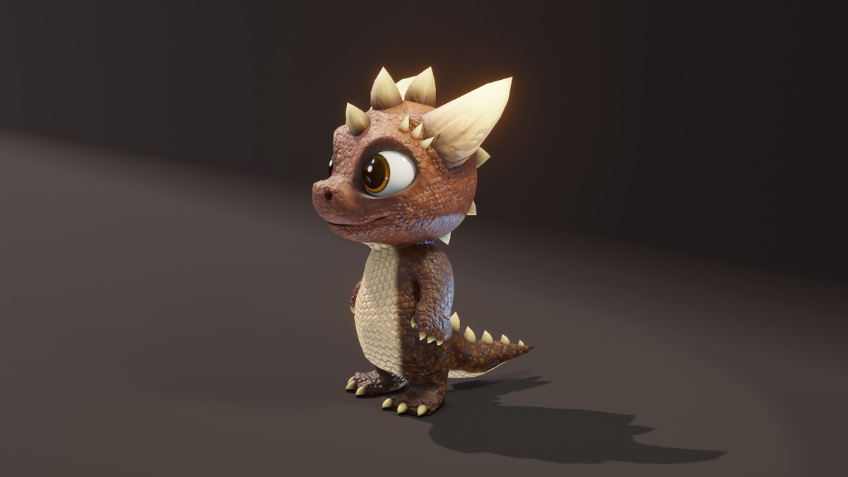 Cartoon Brown Dinosaur 3D Model (Low-Poly, Game-Ready, Animated, Built-In)