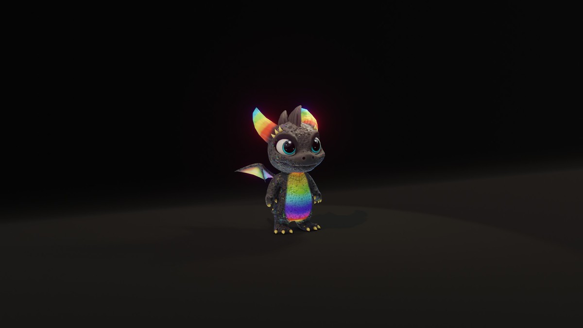 Cartoon Rainbow Baby Dragon 3D Model & 5 Music Tracks & 36 Sound Effects