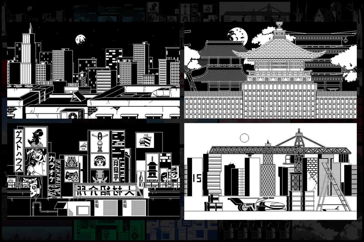 36 1-Bit Backgrounds Pixel Art