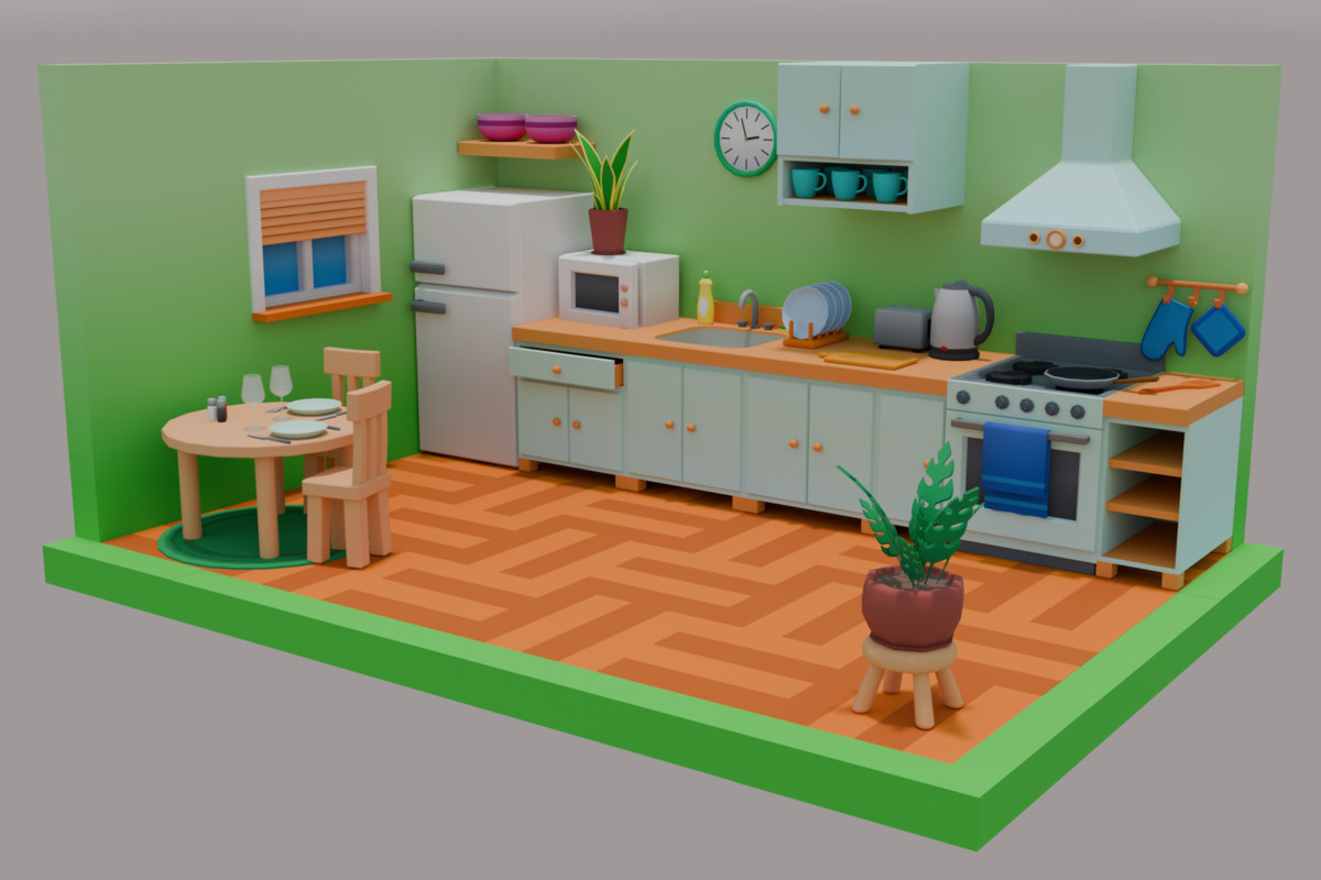 Low Poly Modular Kitchen Pack (250+ Props)