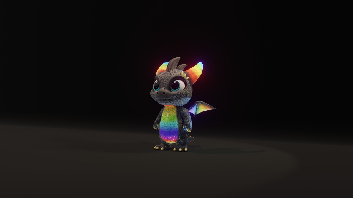 Cartoon Rainbow Dragon 3D Model (Low-Poly, Game-Ready, Animated, Built-In)