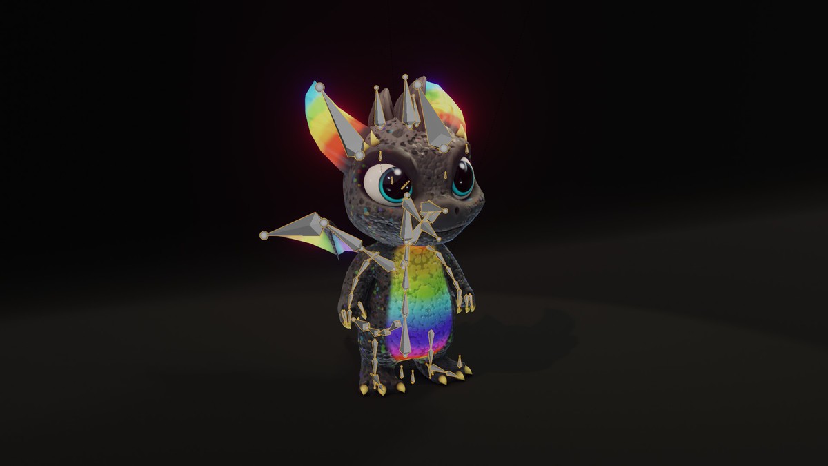 Cartoon Rainbow Baby Dragon 3D Model & 5 Music Tracks & 36 Sound Effects