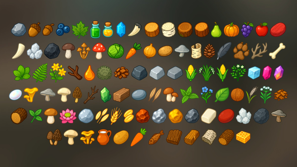 Crafting Materials Icons Survival RPG Resources Herbs Minerals Food Wood