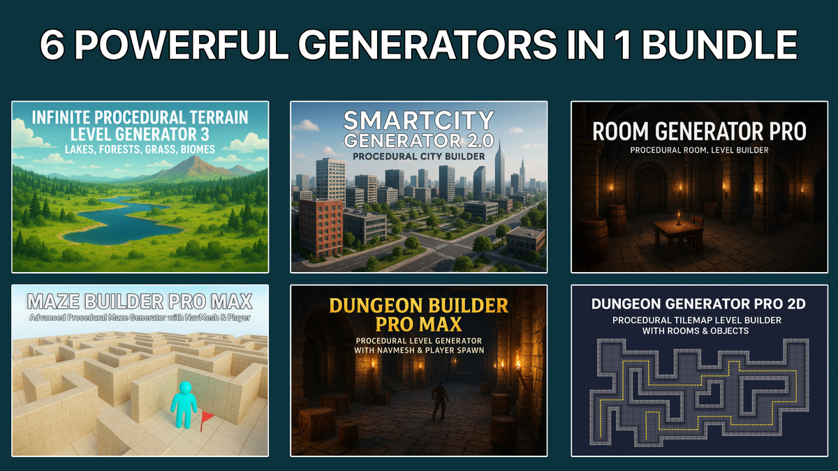 Procedural World-Level Generator - Cities, Terrain, Maze, Dungeon, Room Builder
