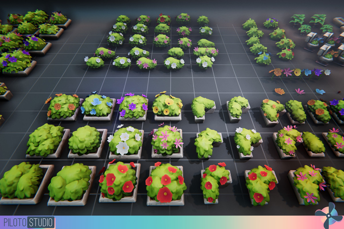 Stylized Vegetation Pack - Flowers, Bushes, Leaves, Vases