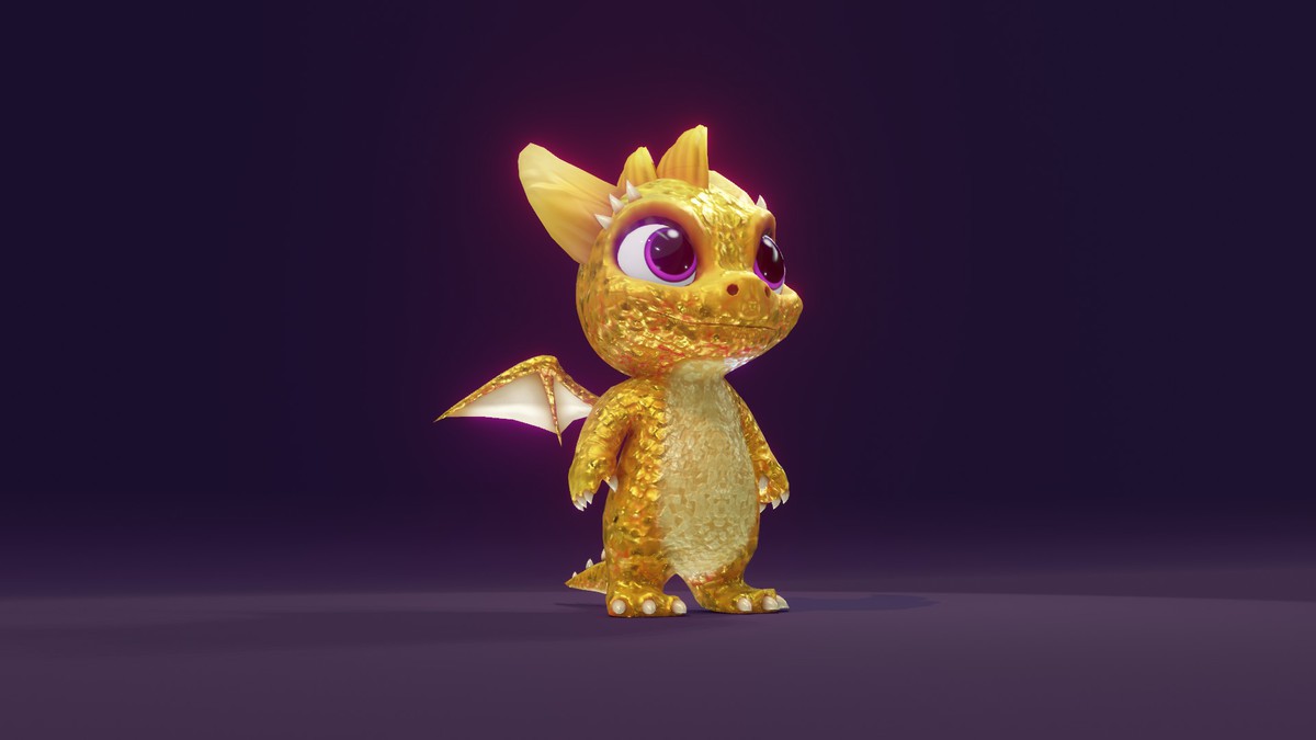 Cartoon Gold Baby Dragon 3D Model & 5 Music Tracks & 36 Sound Effects