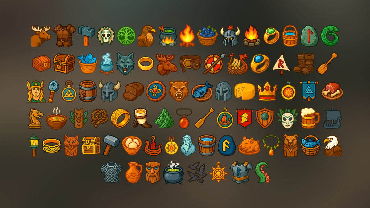 Viking RPG Icons Norse Weapons Armor Runes Animals Food Nordic Game Assets
