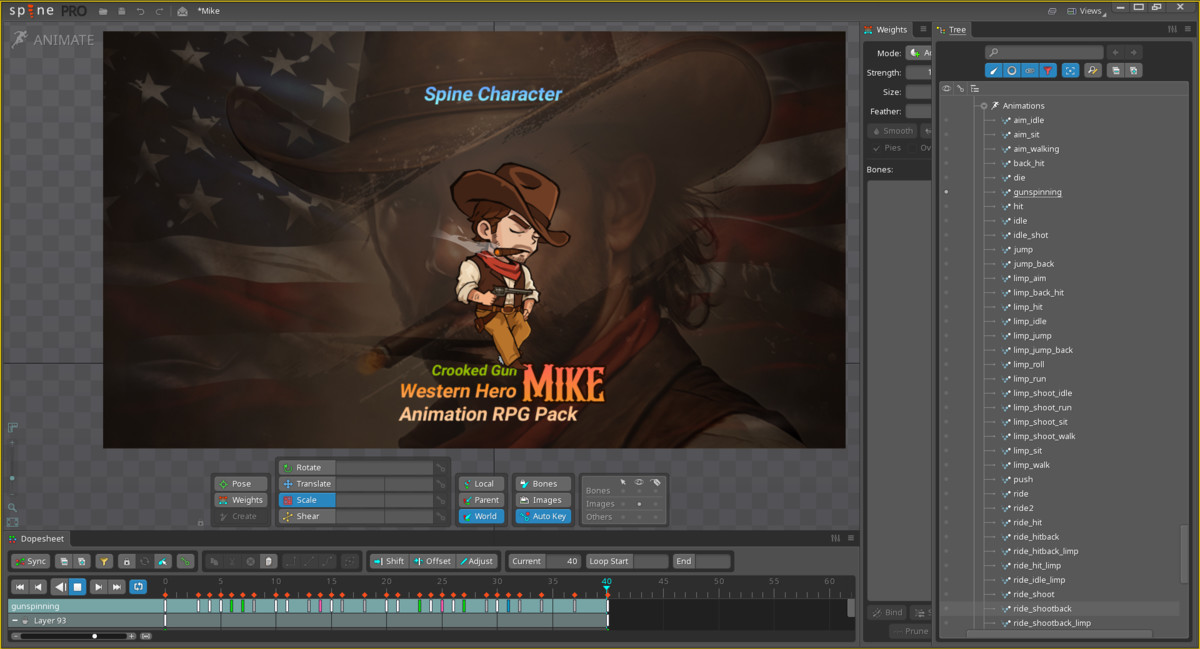 Cowboy_Crooked Gun_ Spine animation 2D Character
