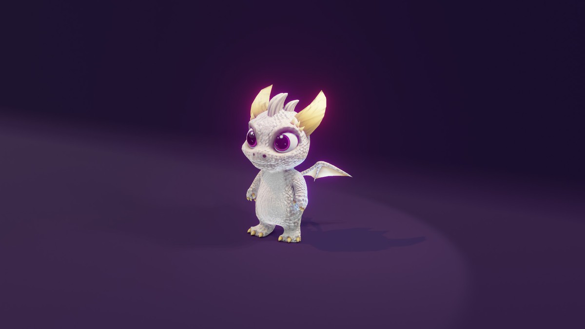 Cartoon White Baby Dragon 3D Model & 5 Music Tracks & 36 Sound Effects