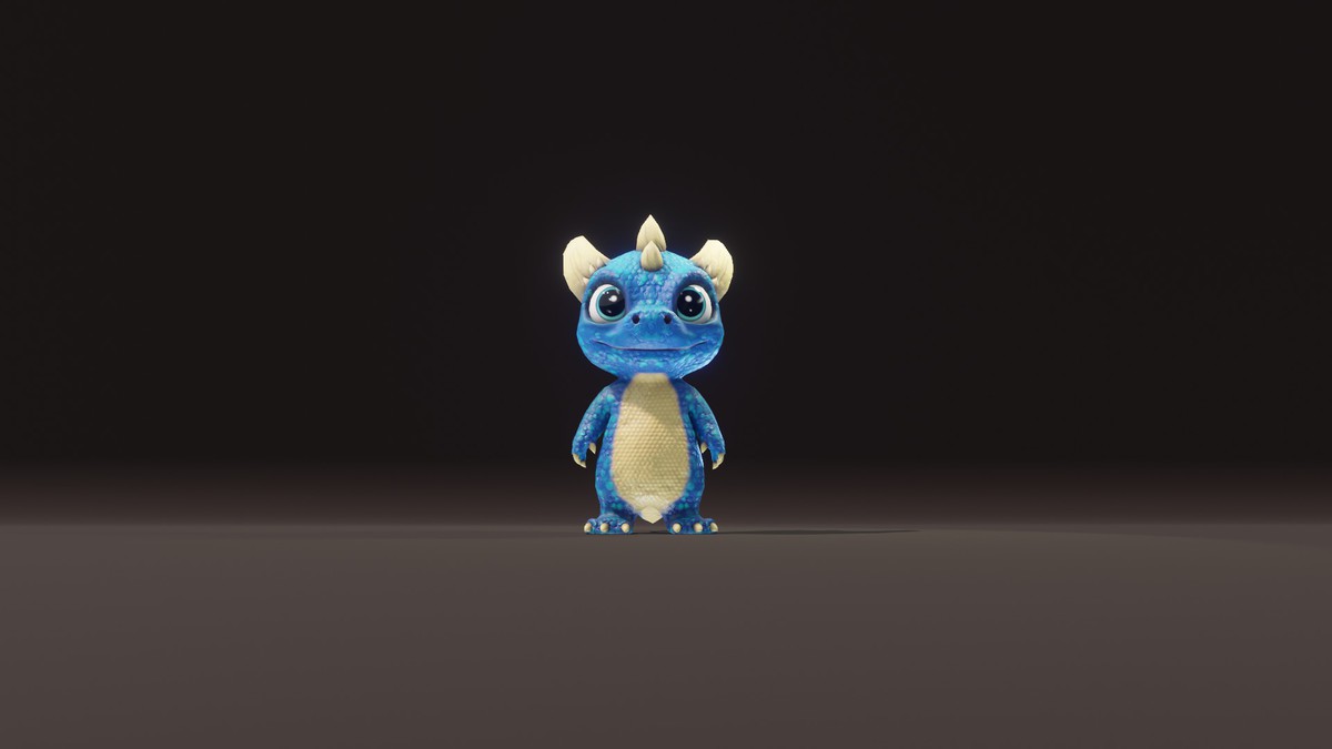 Cartoon Blue Dinosaur 3D Model (Low-Poly, Game-Ready, Animated, Built-In)