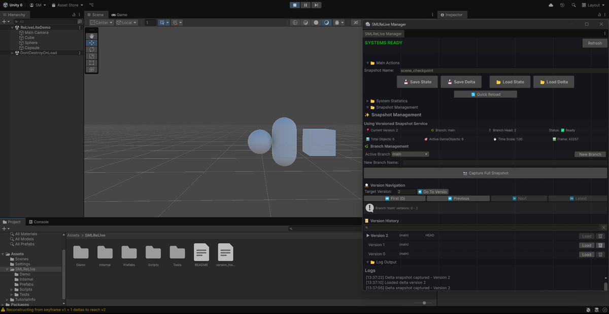 SML ReLive Lite – Rewind, Save State & Branching Snapshot System