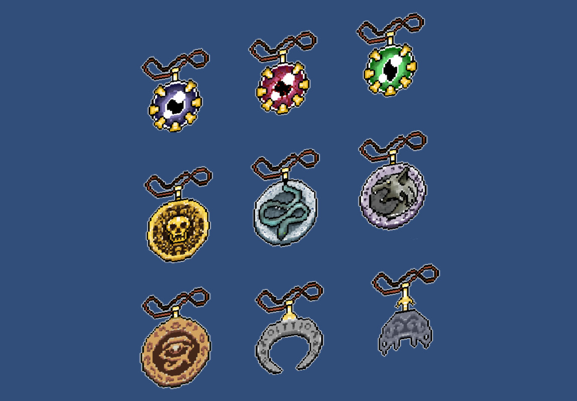 2D Amulets Icons Pixel Art