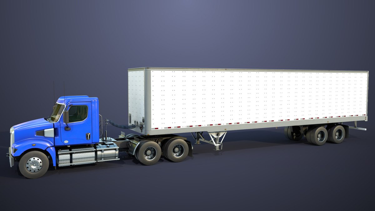 Heavy Truck blue with Semi Trailer URP HDRP Textures