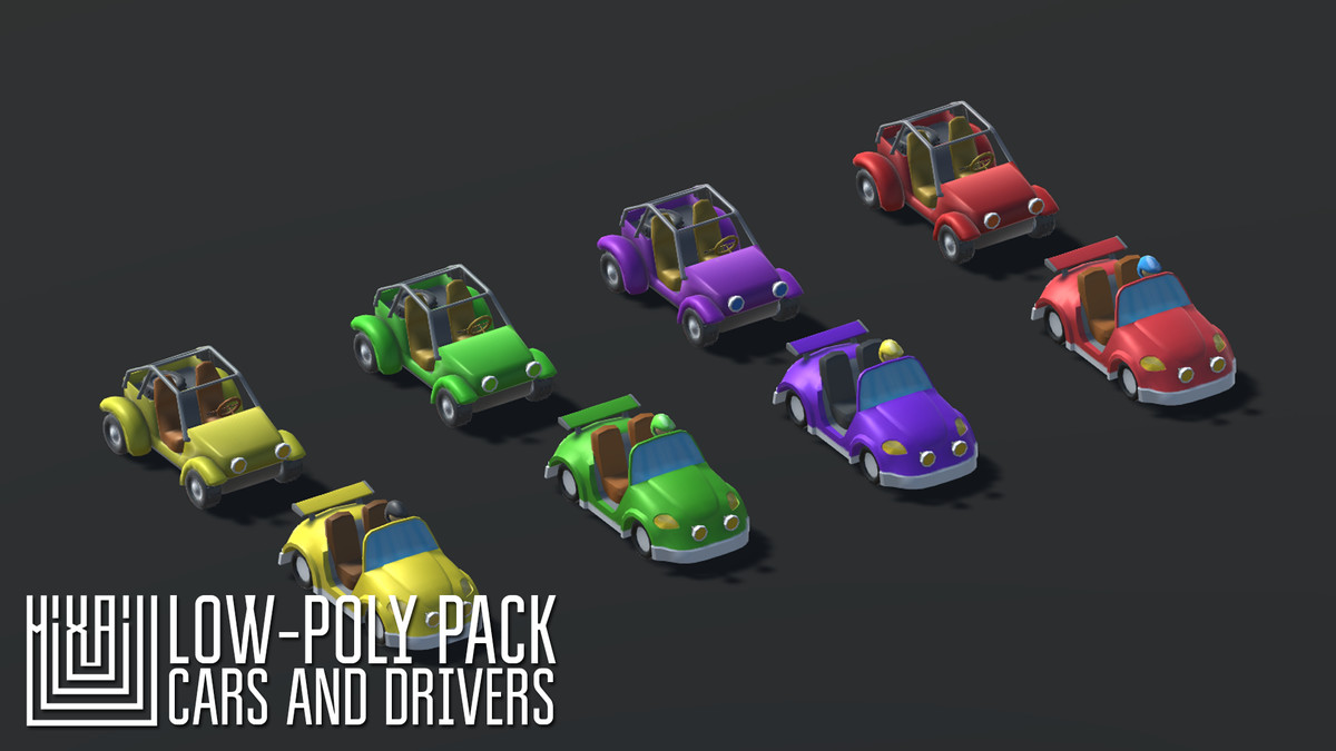 Low-Poly pack cars and drivers