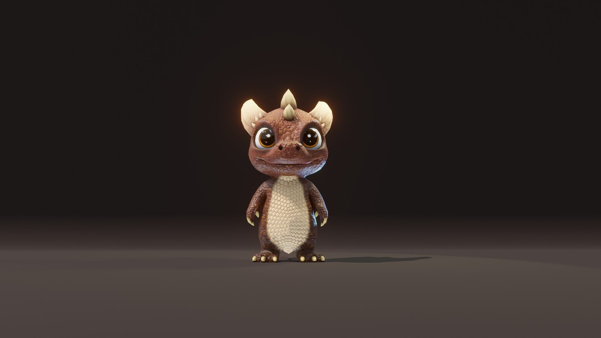 Cartoon Brown Dinosaur 3D Model (Low-Poly, Game-Ready, Animated, Built-In)